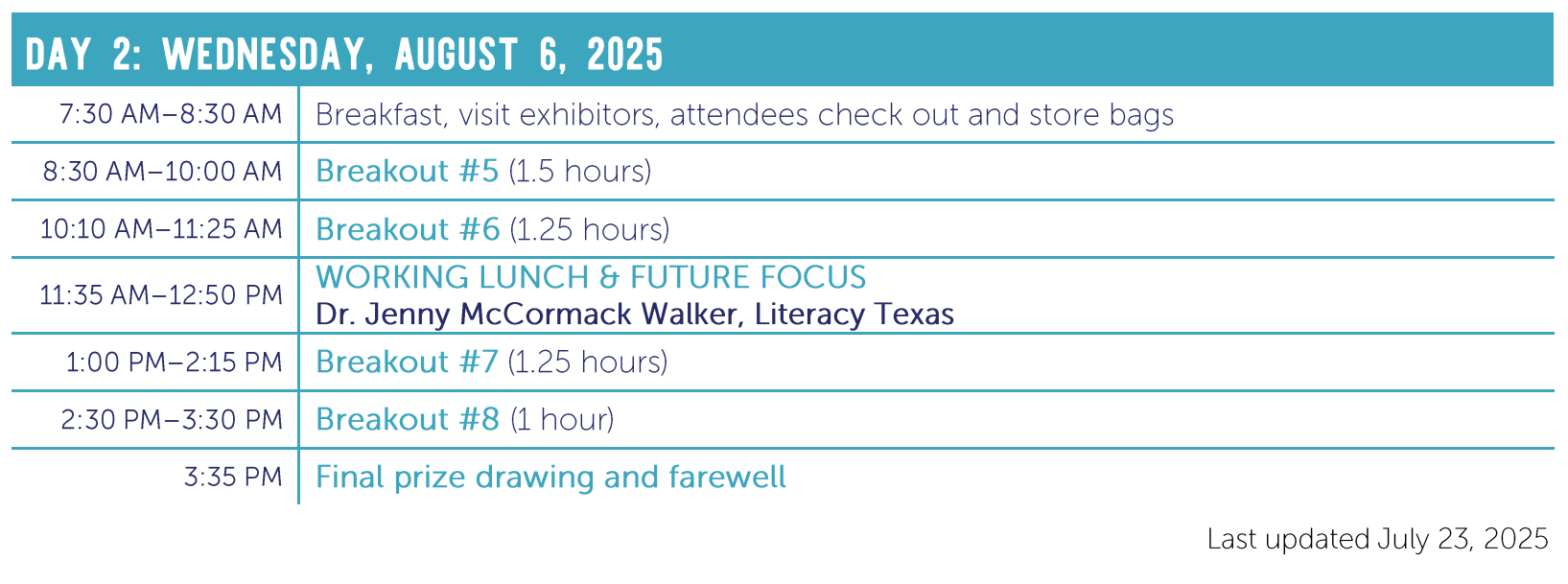 Schedule & Program - Literacy Texas